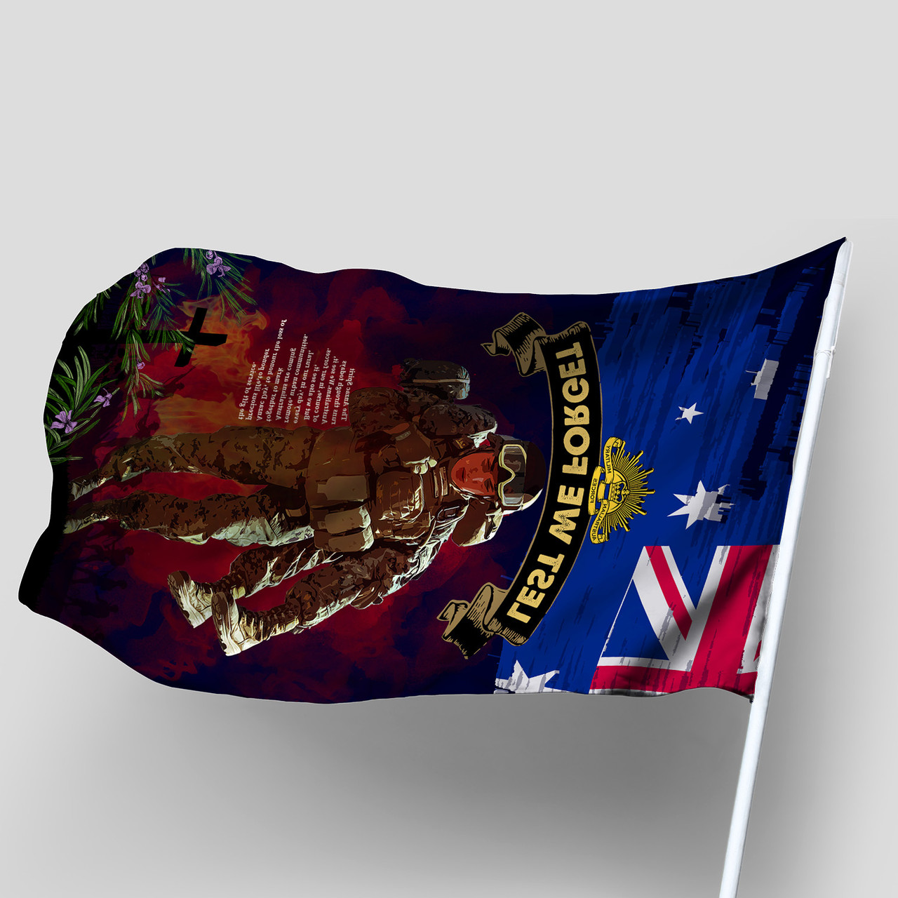 Australia Anzac Day Flag - Custom Lest We Forget Rosemary Soldier Anzac ...