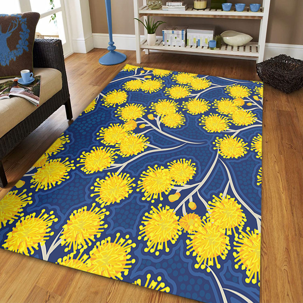 Australia Flowers Aboriginal Area Rug - Yellow Wattle Flowers With ...