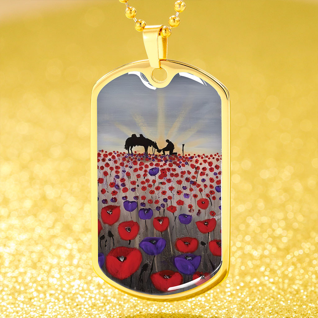Australia Anzac Day Dog Tag Poppy Red And Purple Flower Anzac Design