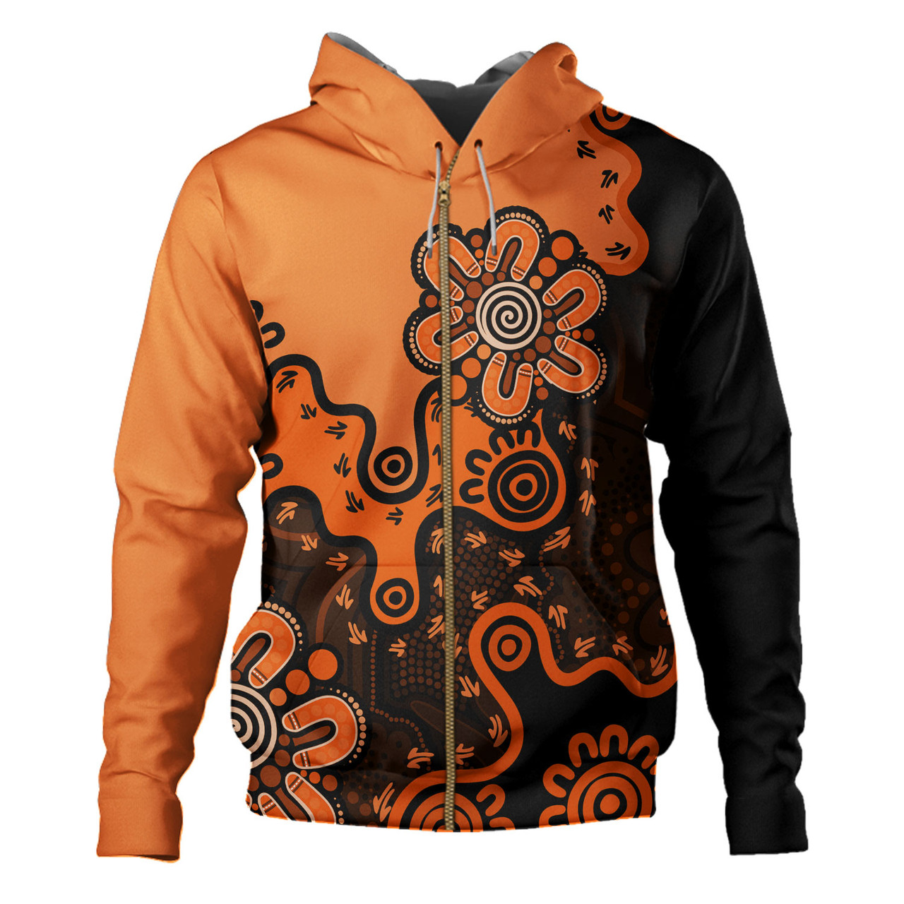 Australia Hoodie Aboriginal Style Of Background Blue (Grey,Orange)