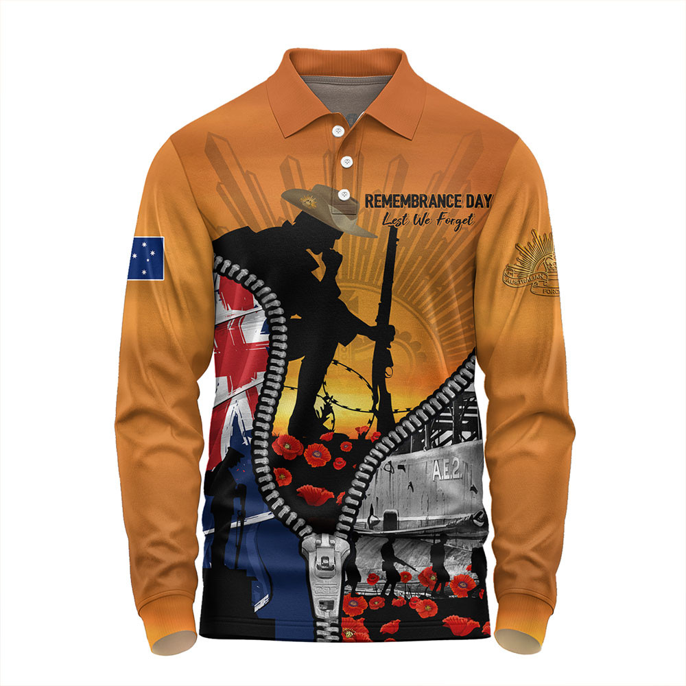 Australia Long Sleeve Polo Shirt Lest We Forget Honoring Our Heroes On ...