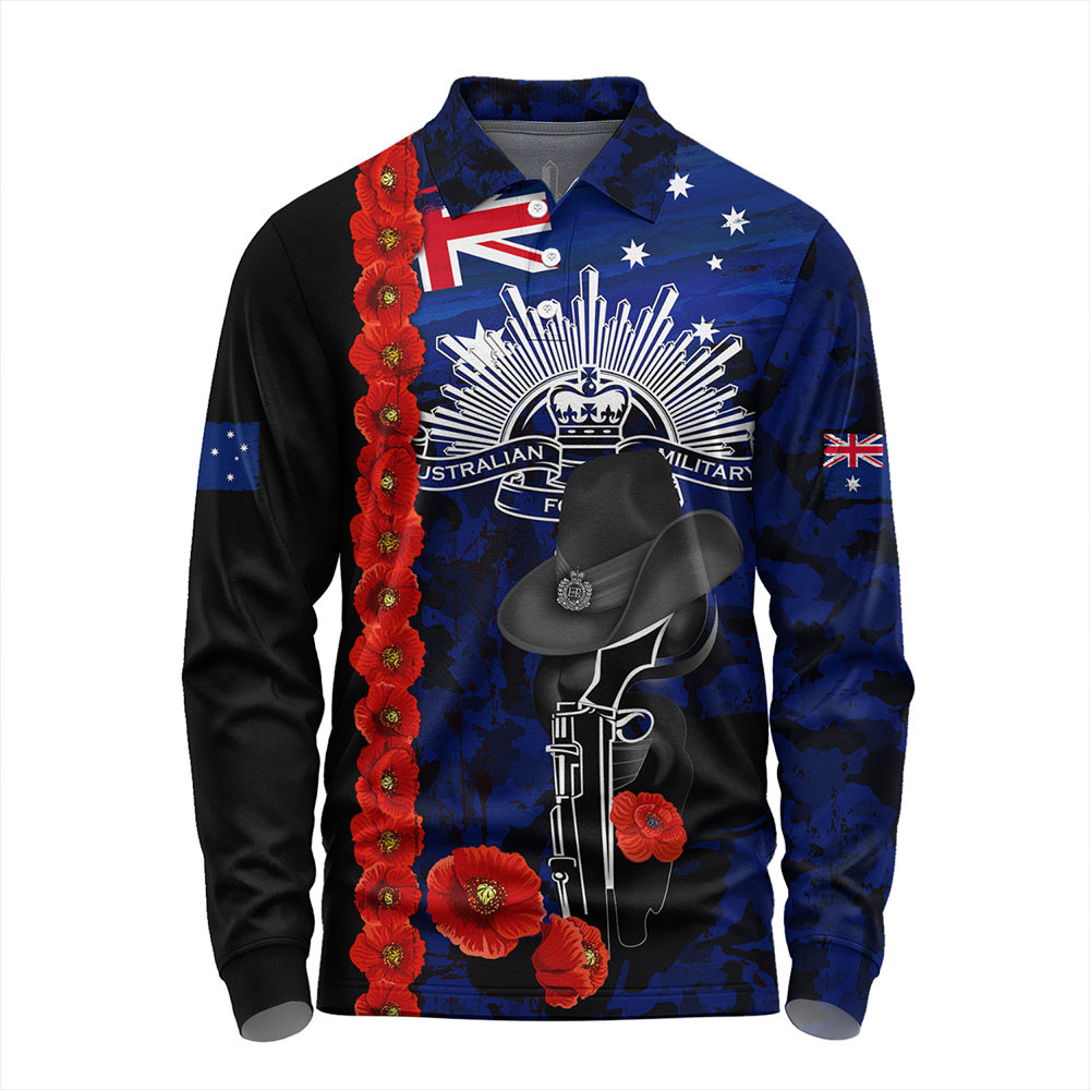 Australia Long Sleeve Polo Shirt Poppy Line Anzac Memorial