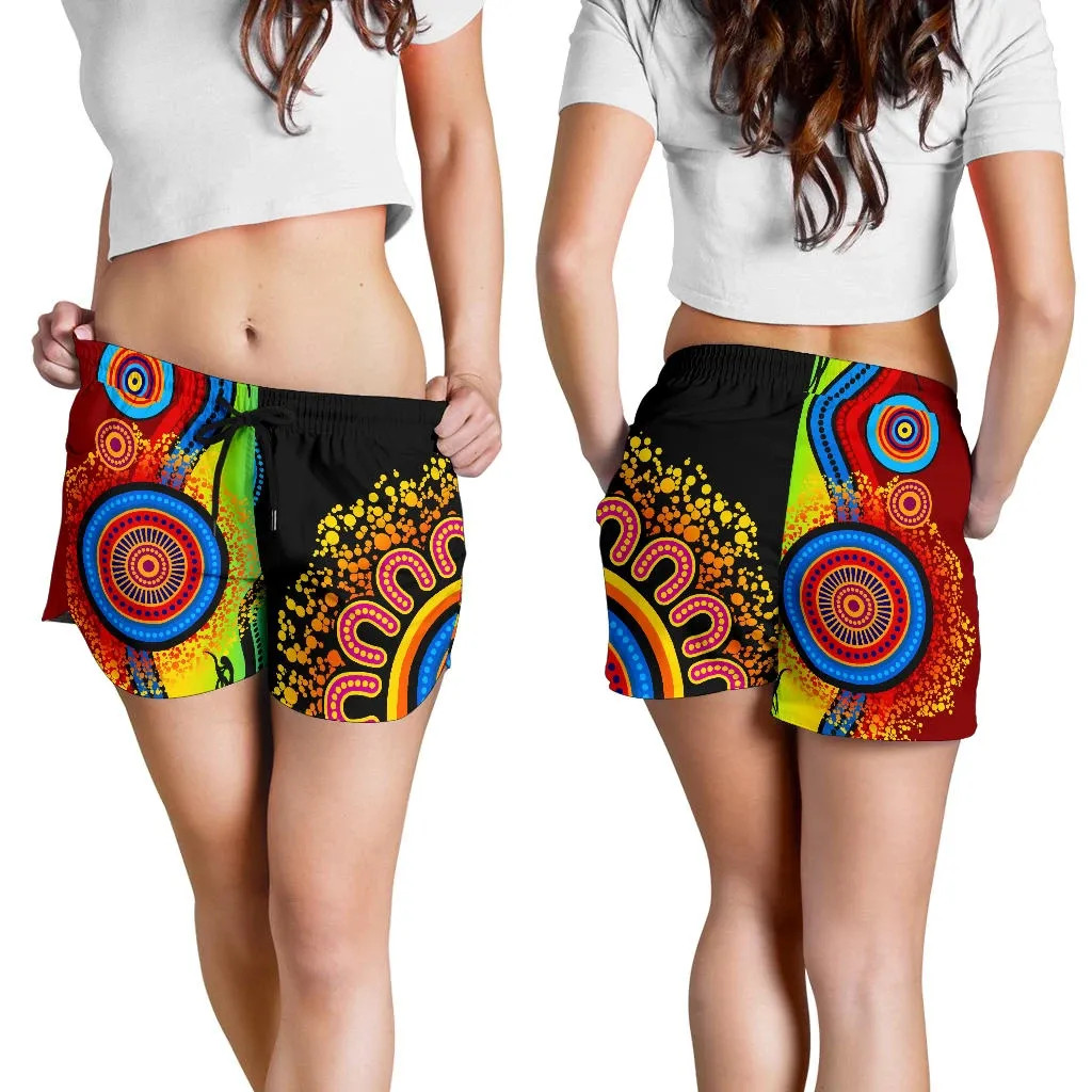Australia Aboriginal Women Shorts - Circle Dot Painting Indigenous Blue ...