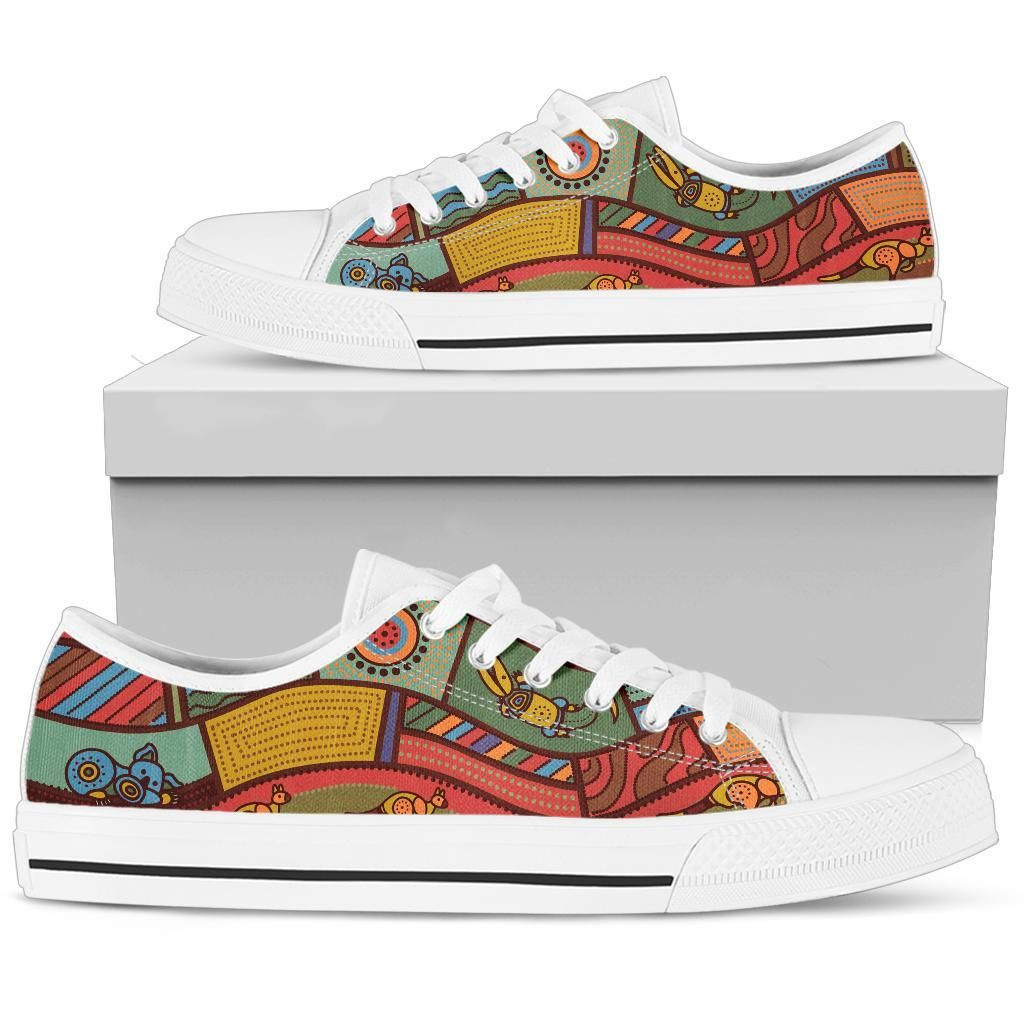Australia Low Top Canvas Shoes - Aboriginal Art With Animals