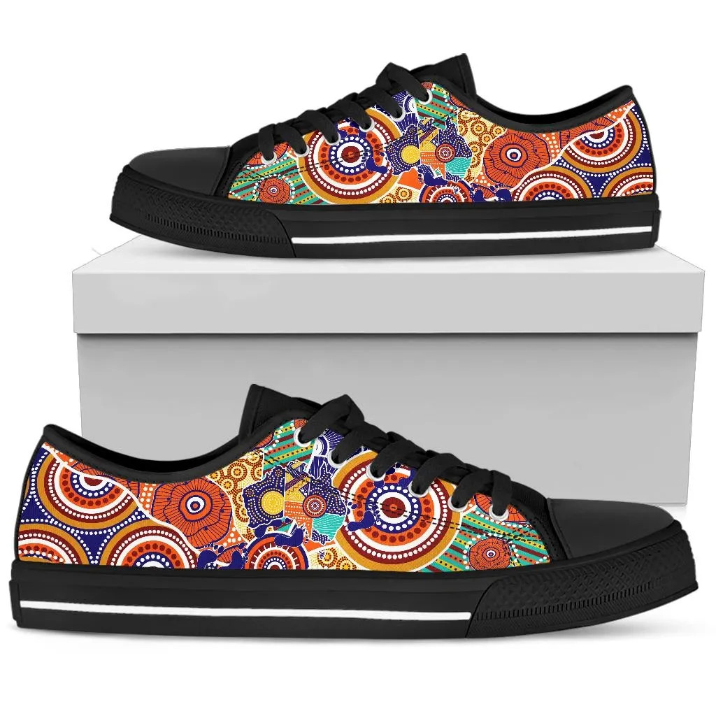Australia Aboriginal Low Top Canvas Shoes - Australian Map Dot Painting