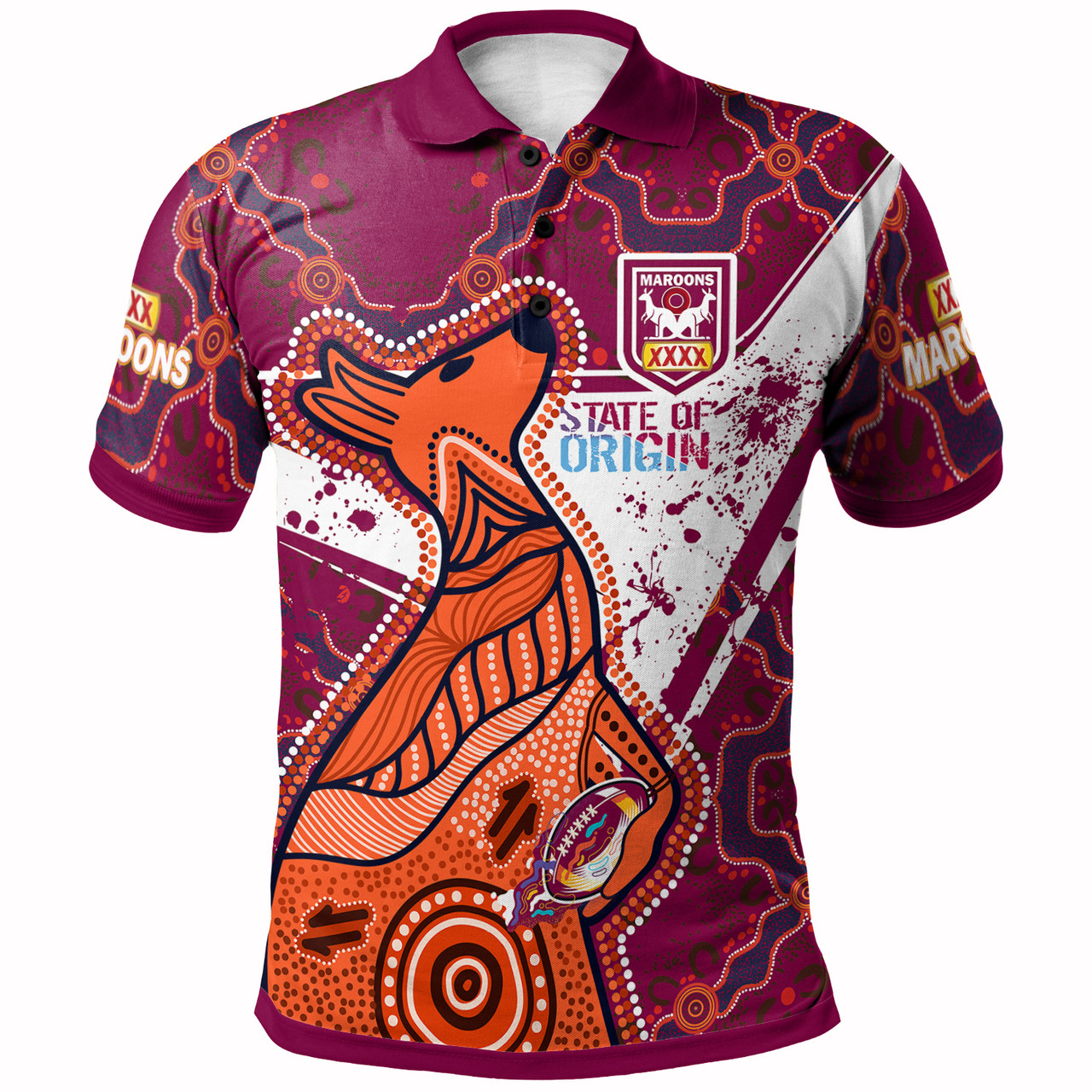 Queensland Team Polo Shirt - Custom Queensland Maroons Kangaroo Dot Art ...