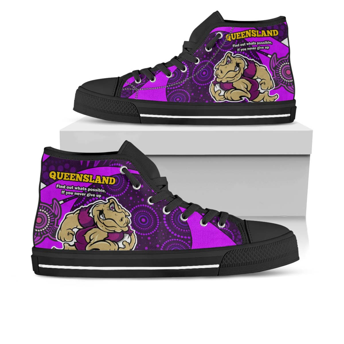 Queensland High Top Shoes - Queensland Maroons Mascot With Aboriginal Art