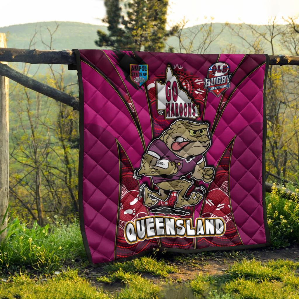 Queensland Team Quilt - Queensland Maroons Mascot With Aboriginal Art Quilt