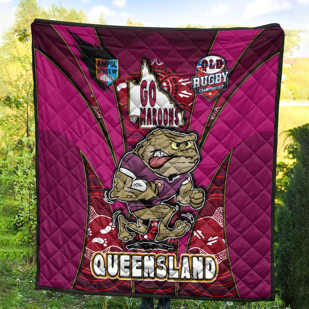 Queensland Team Quilt - Queensland Maroons Mascot With Aboriginal Art Quilt