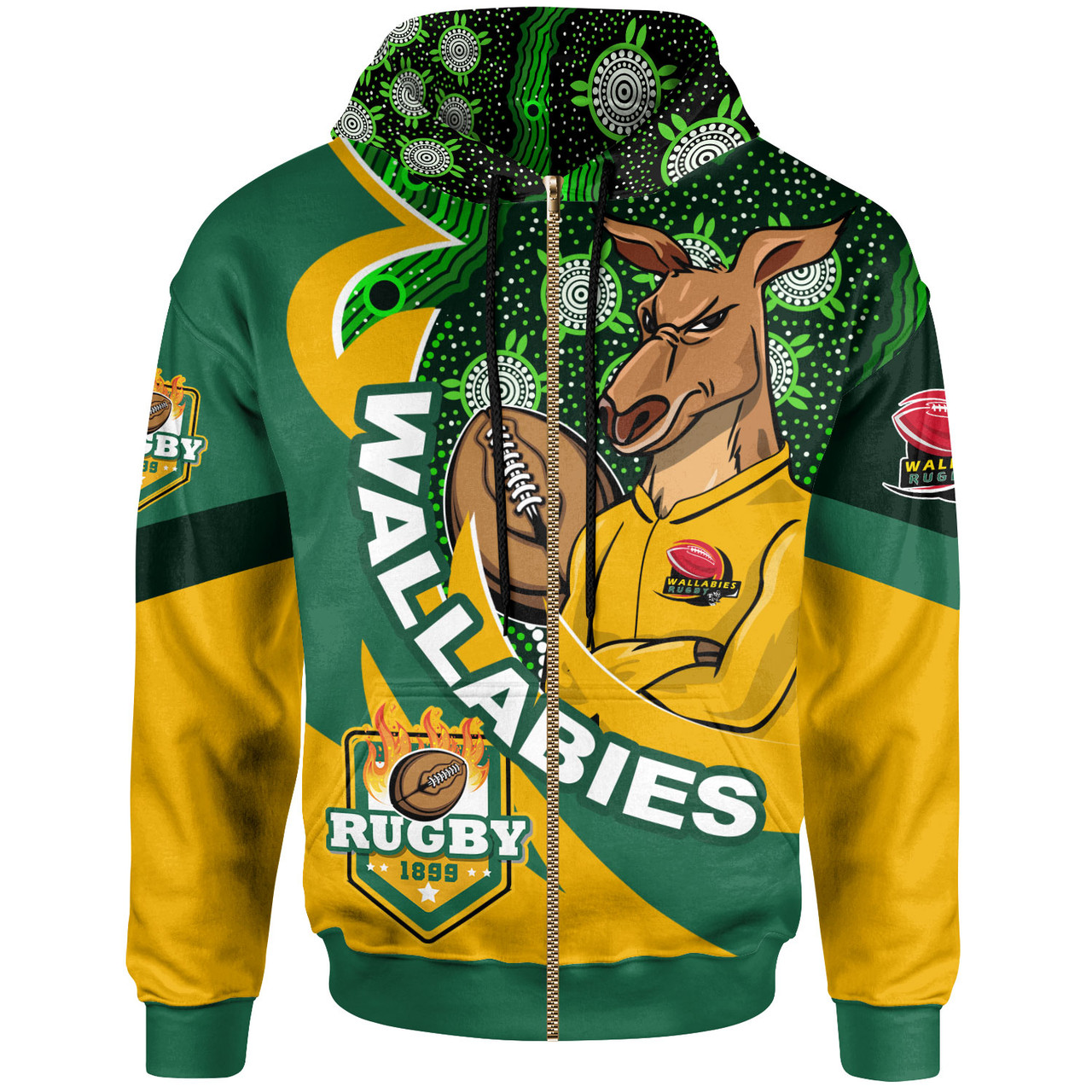 Wallabies Rugby Hoodie - Custom Kangaroo Rugby Ball Aboriginal Curve ...