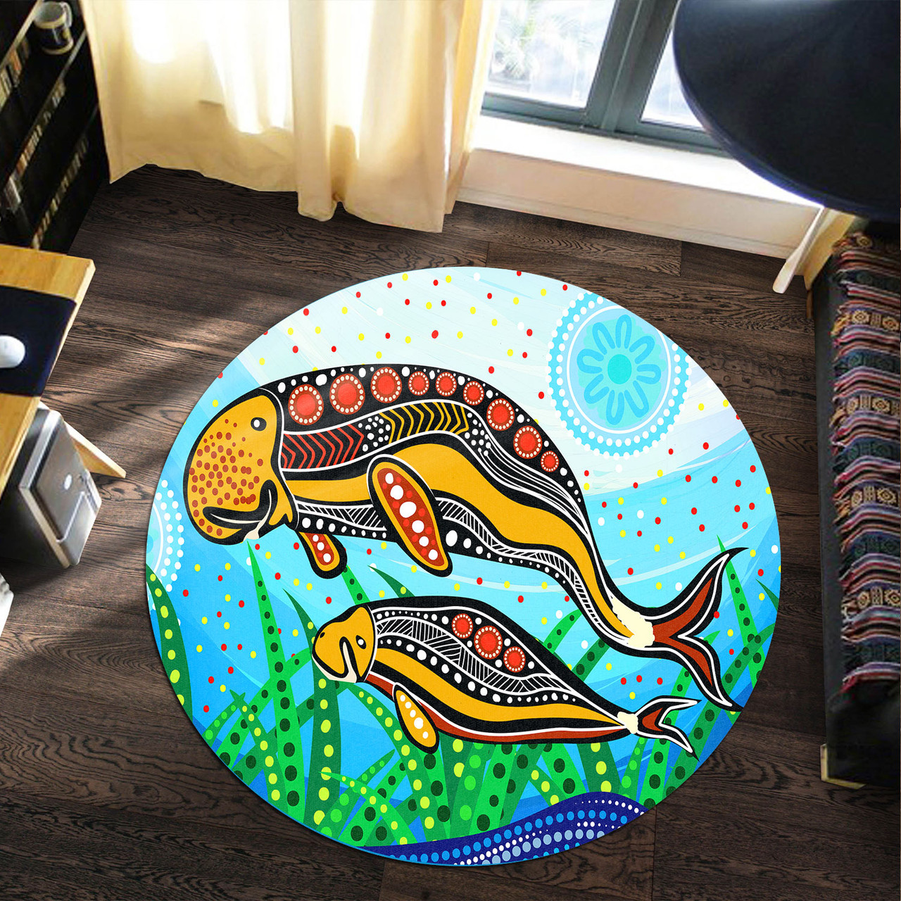 Australia Aboriginal Inspired Round Rug - Indigenous Dugong Aboriginal ...