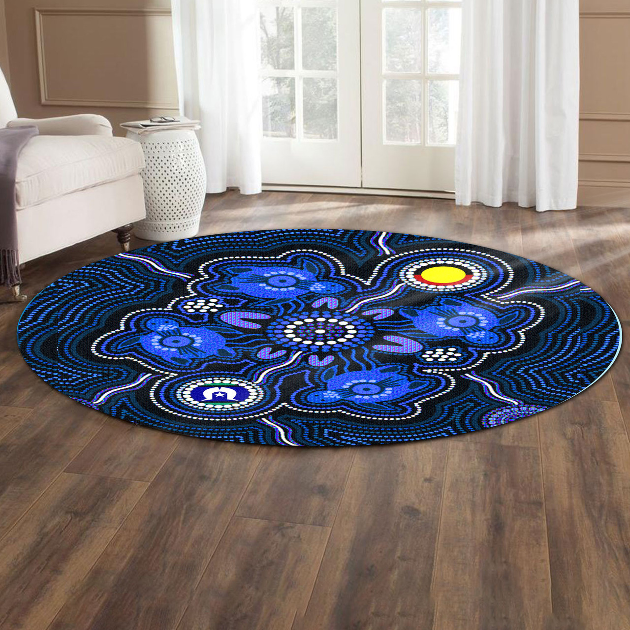 Australia Aboriginal Inspired Round Rug - Indigenous Turtles Dot Art ...