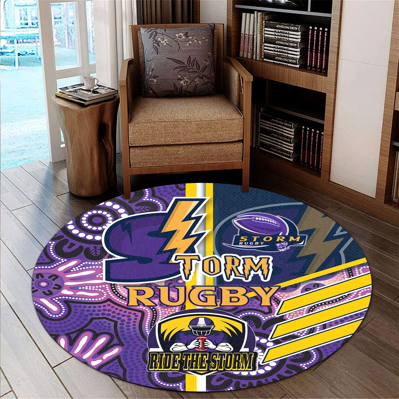 Melbourne Storm Round Rug - Melbourne Storm Ball Aboriginal Inspired ...
