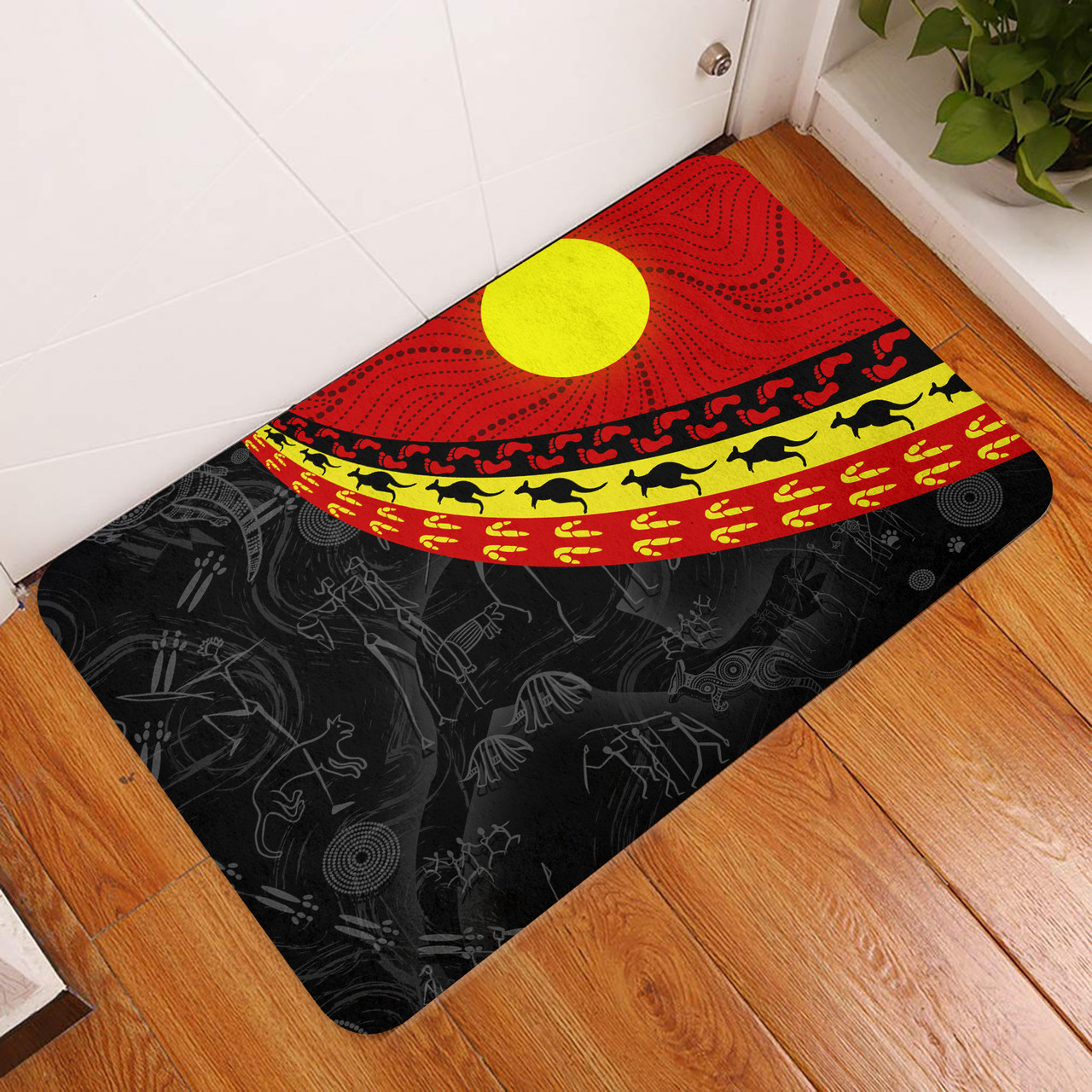 Australia Aboriginal Door Mat - Indigenous Sun Dot Painting Art Door Mat