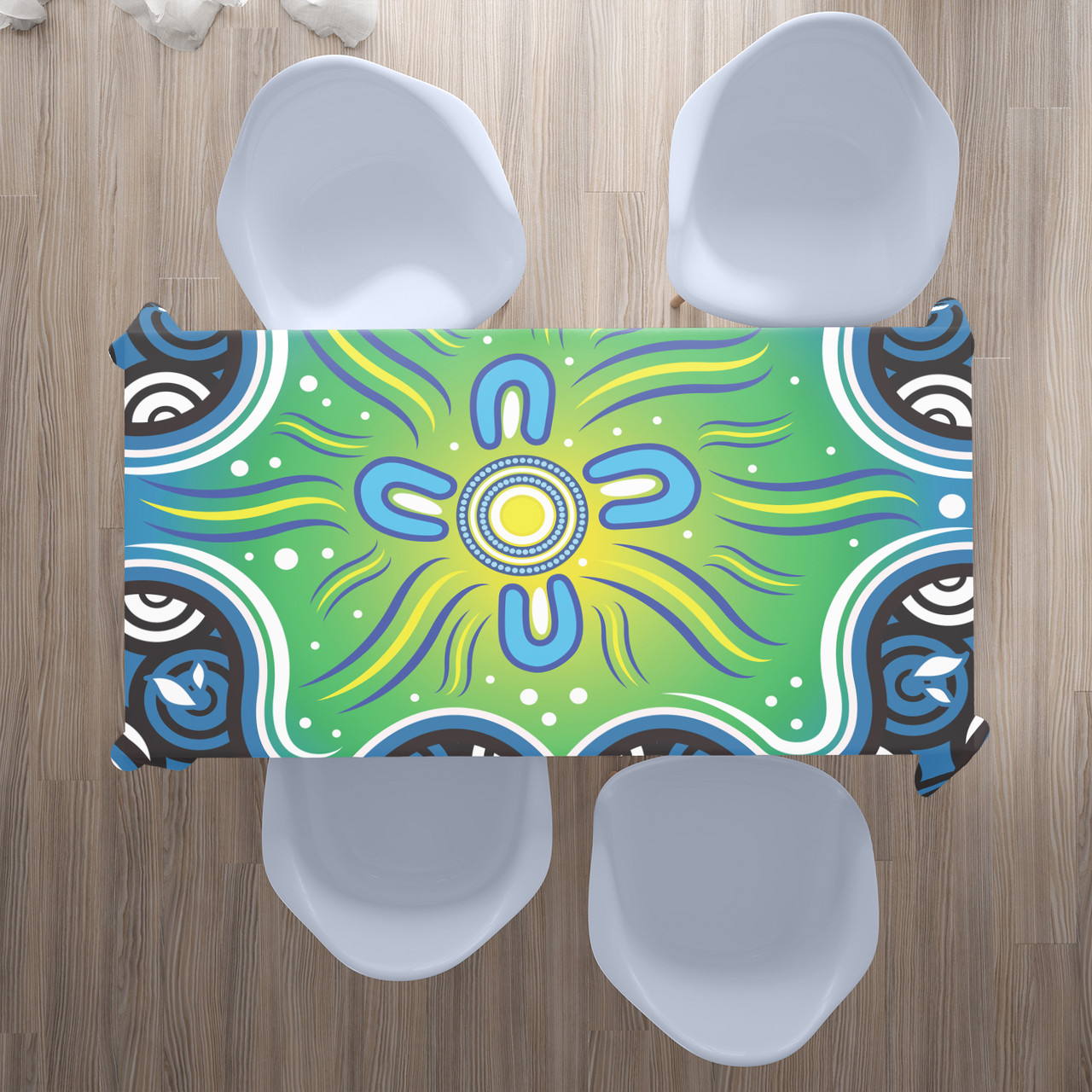 Australia Aboriginal Inspired Tablecloth - Blue Aboriginal Dot Artwork