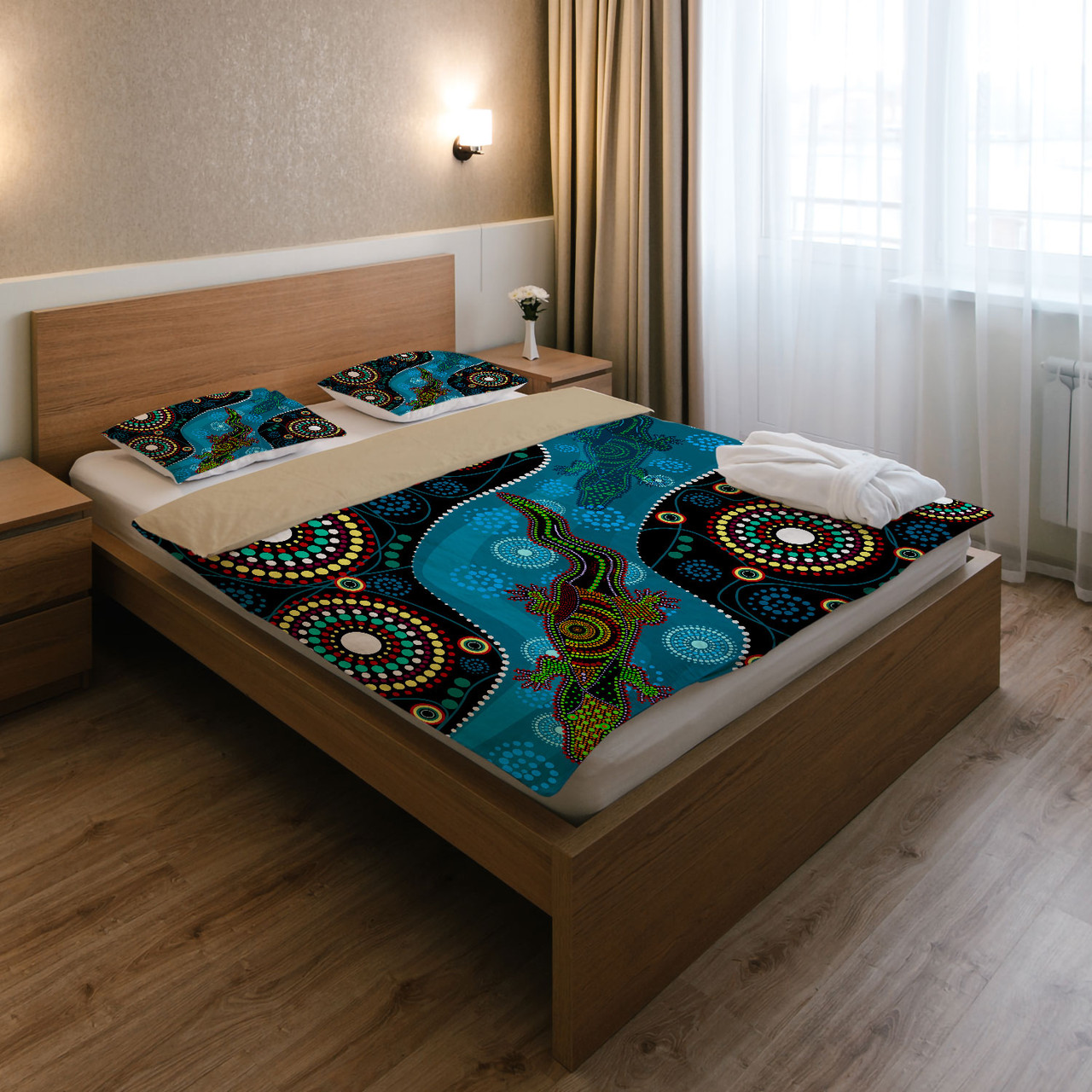 Australia Indigenous Bedding Set - Aboriginal Inspired Dreamtime Crocodile