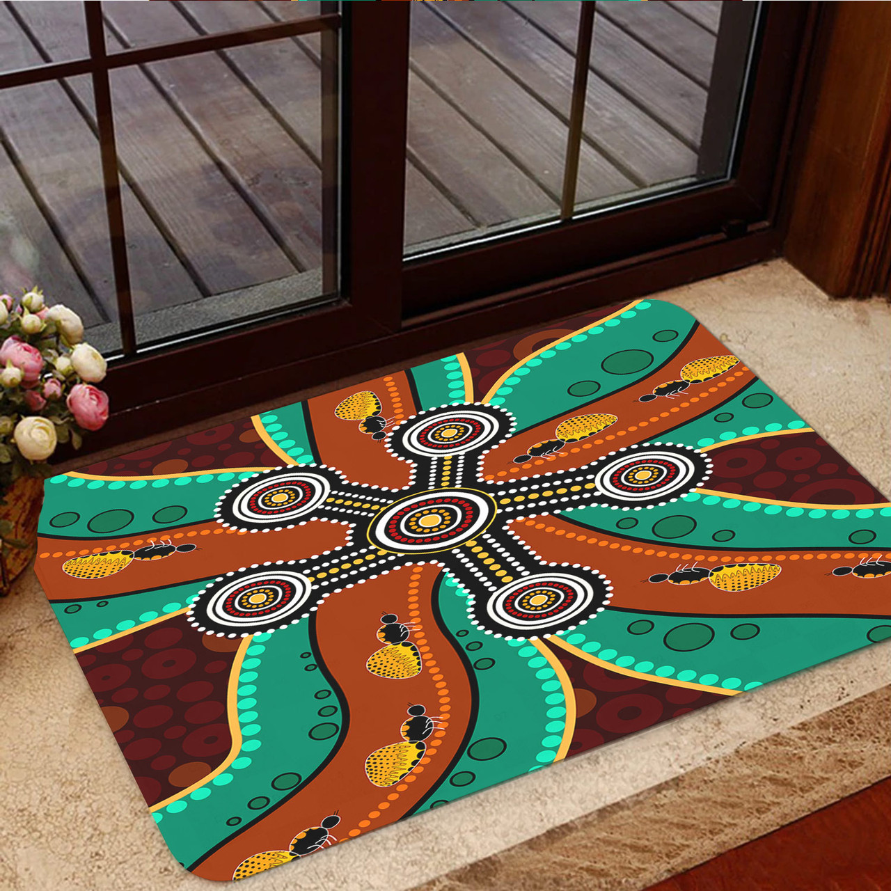 Australia Aboriginal Inspired Door Mat - Aboriginal dot art depicting ...