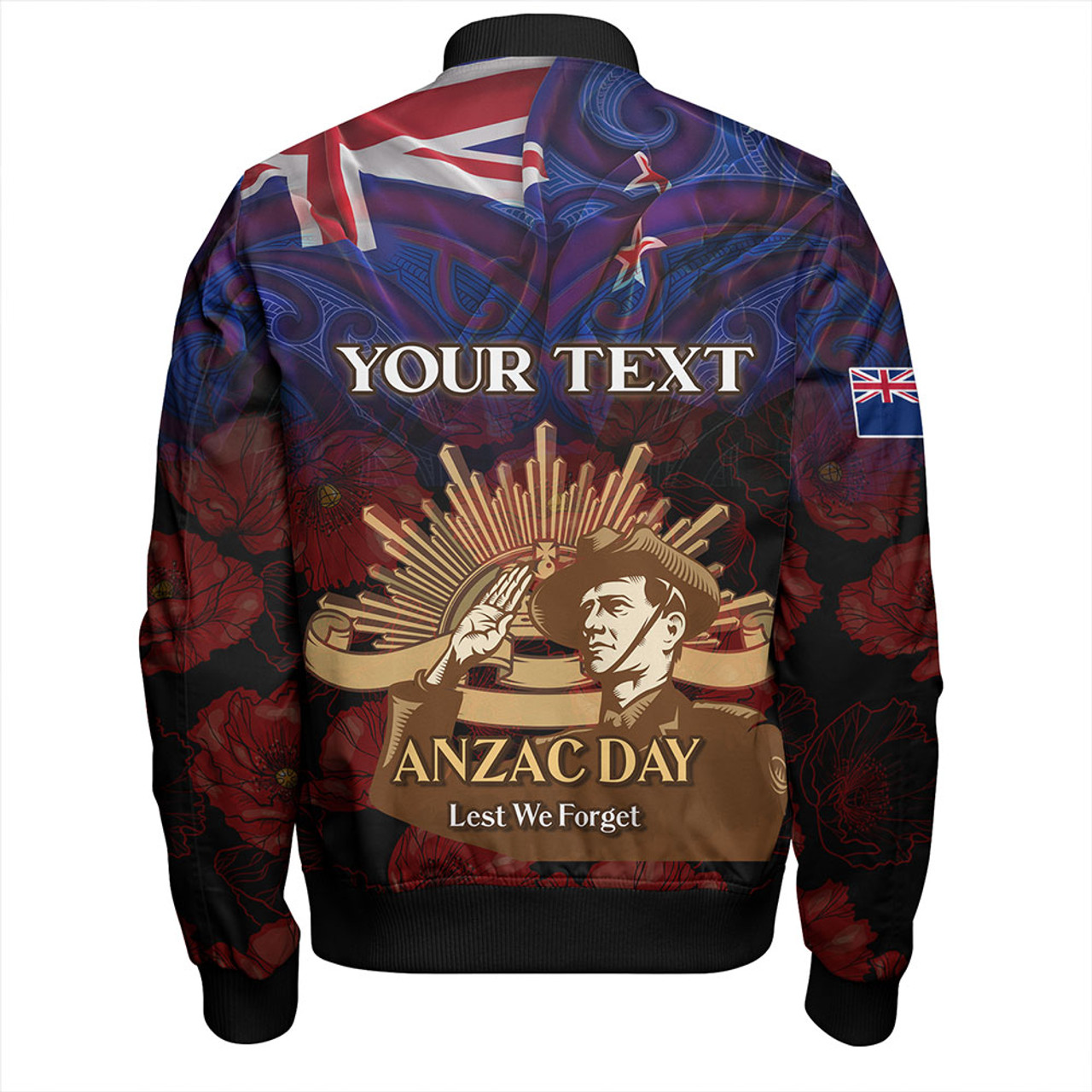 New Zealand Anzac Day Custom Bomber Jacket Soldier Maori Patterns
