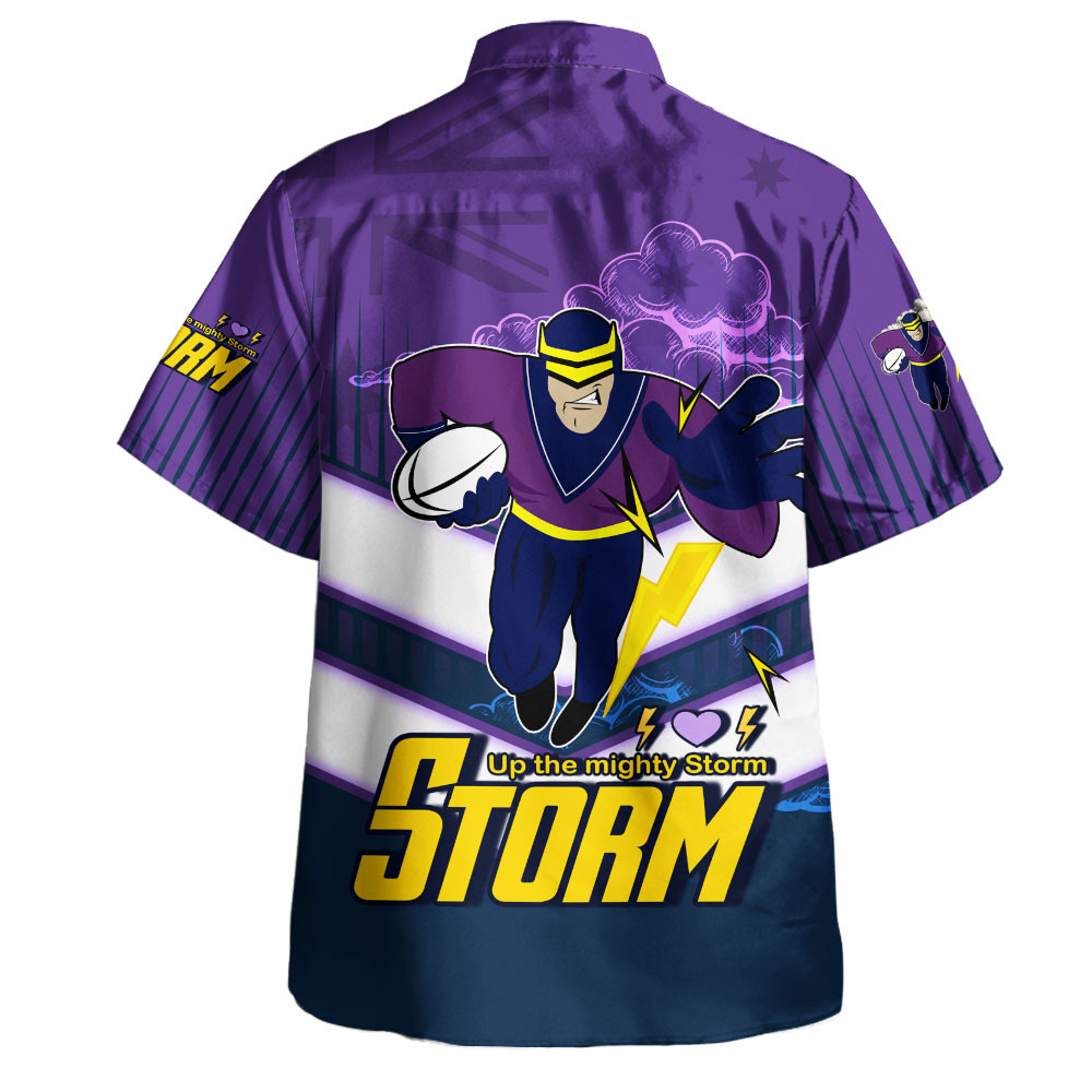 Melbourne Storm Hawaiian Shirt - Melbourne Storm Mascot With Australia Flag