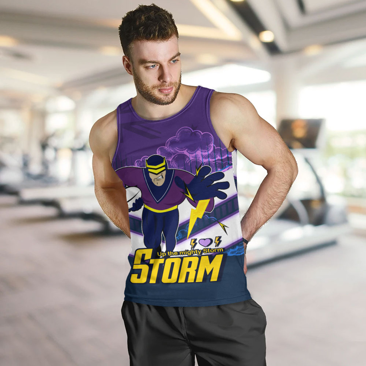 Melbourne Storm Mens Tank Top Melbourne Storm Mascot With Australia Flag