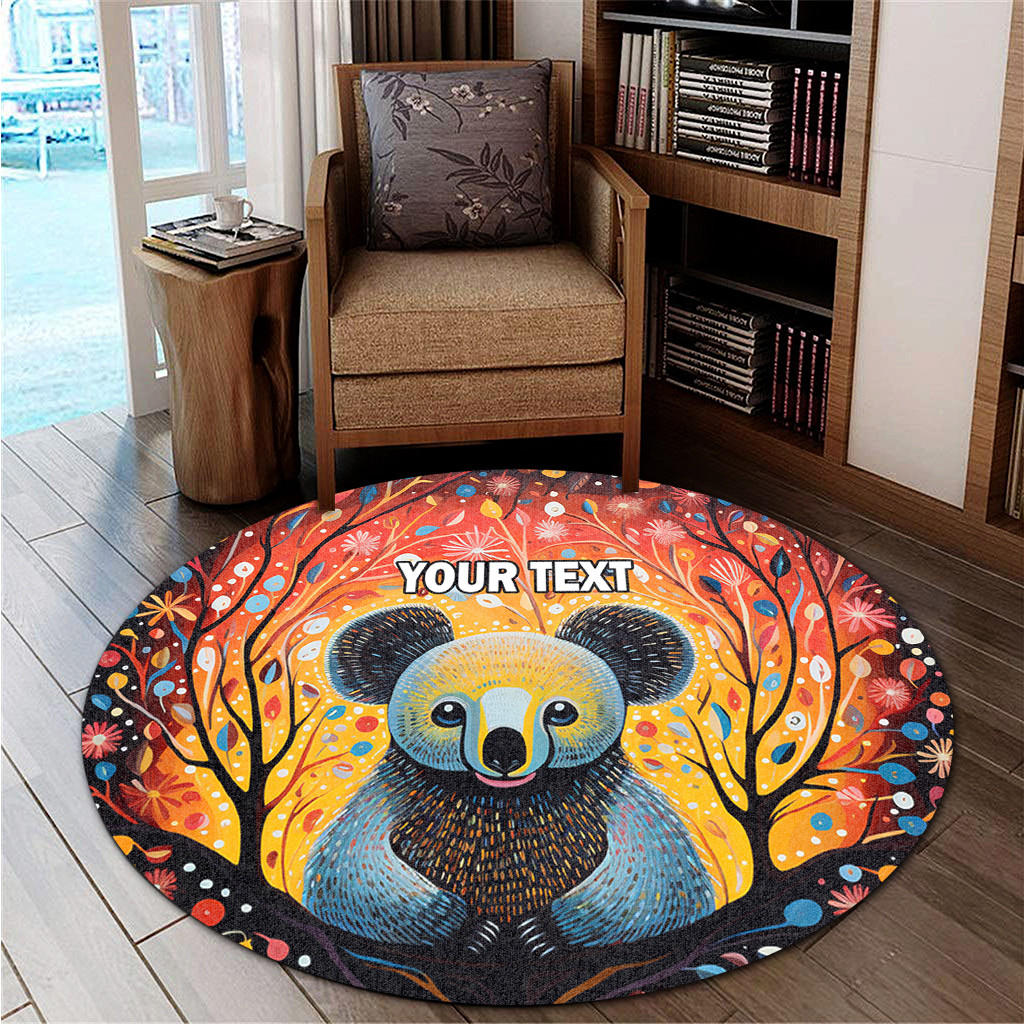 Australia Koala Custom Round Rug - Aboriginal Koala With Flowers Round Rug