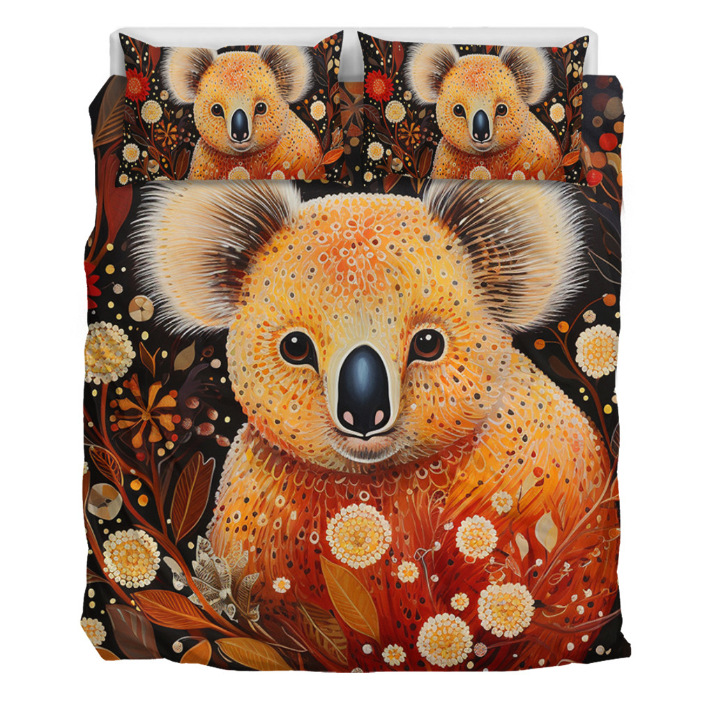 Australia Koala Custom Bedding Set - Aboriginal Koala With Golden ...