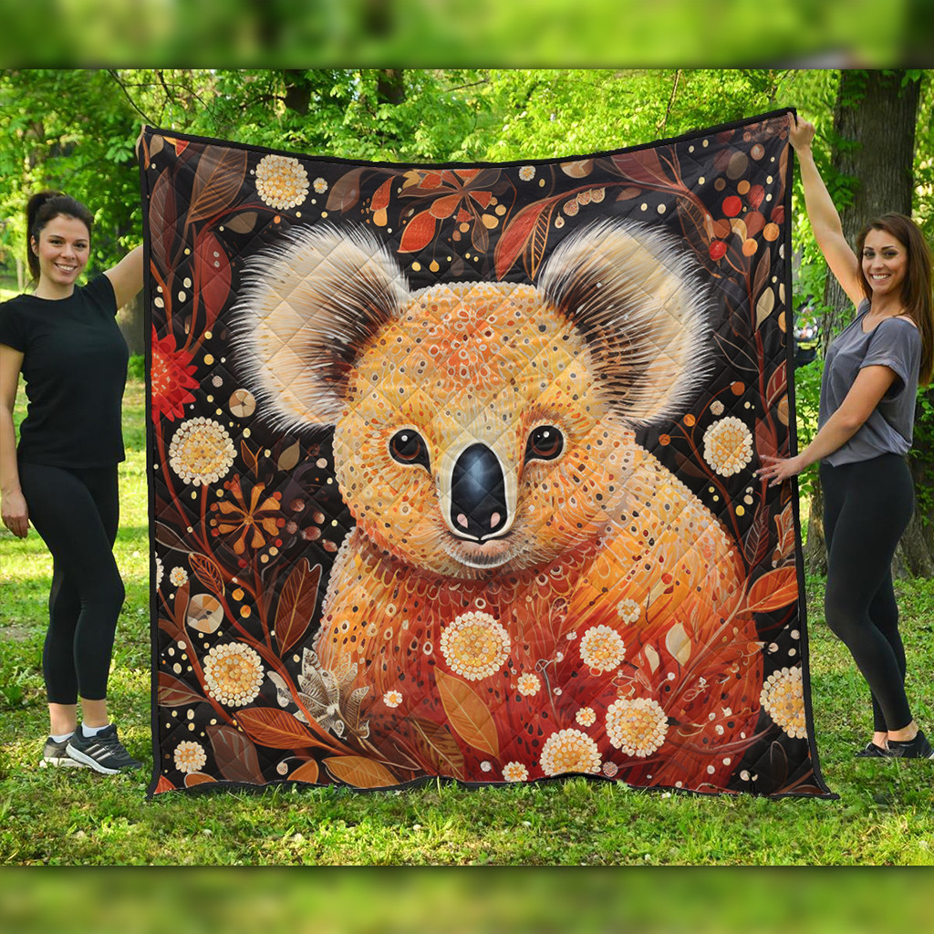 Australia Koala Custom Quilt - Aboriginal Koala With Golden Wattle ...
