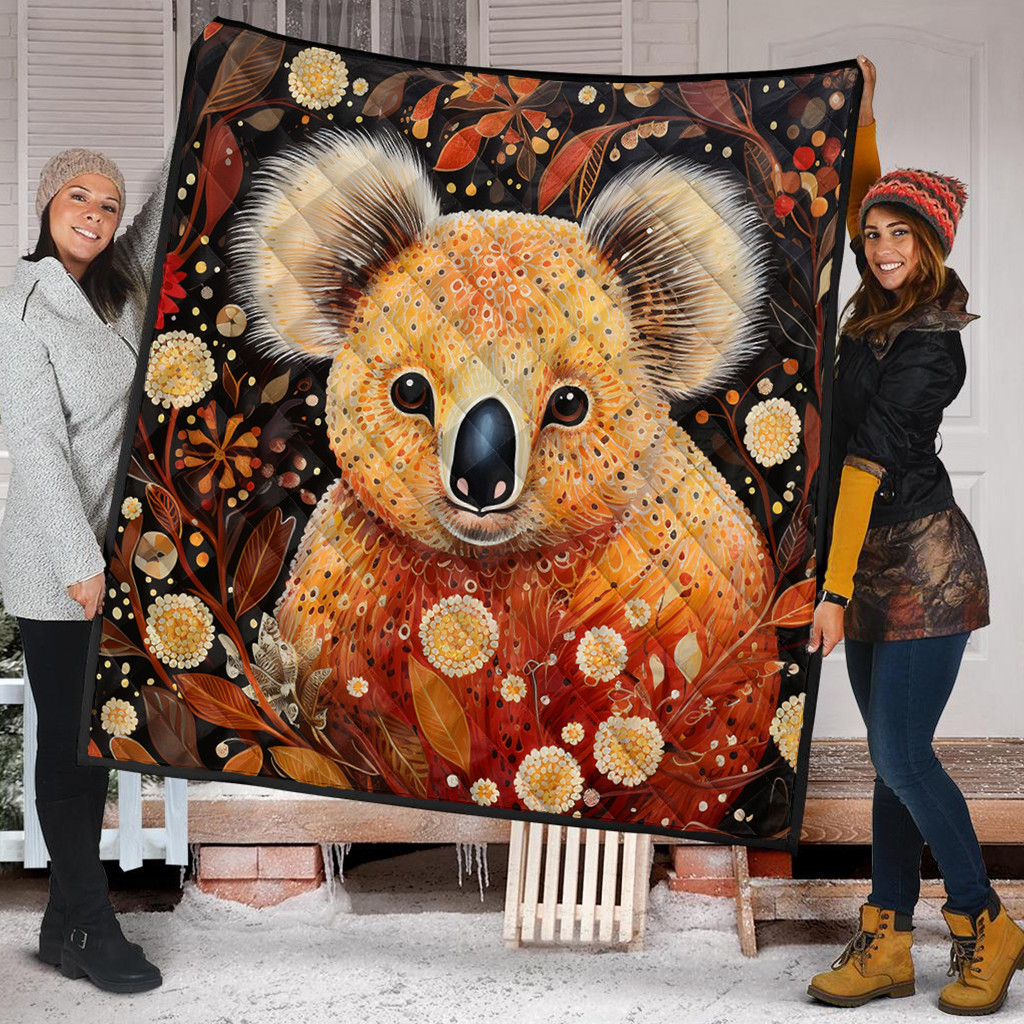 Australia Koala Custom Quilt - Aboriginal Koala With Golden Wattle ...