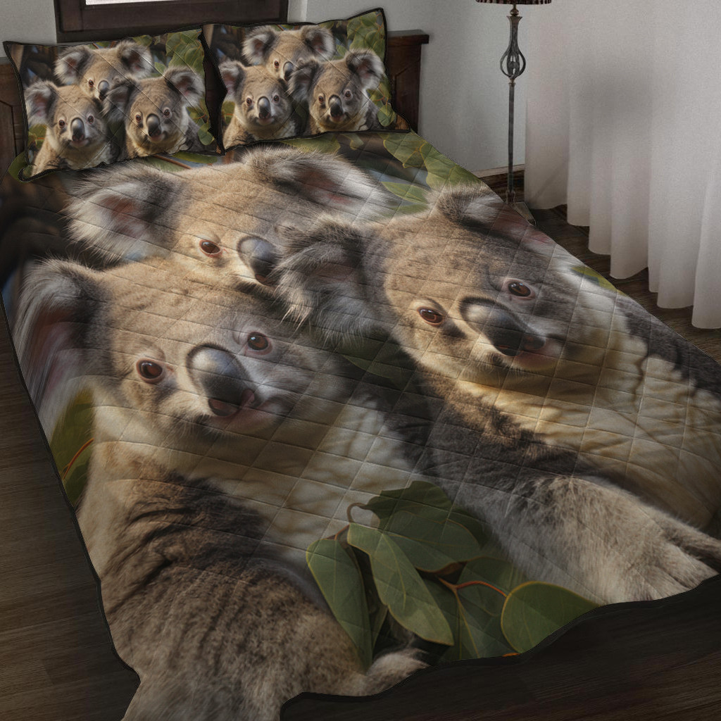 Australia Koala Quilt Bed Set - Three Koalas with Gum Trees Ver1 Quilt ...