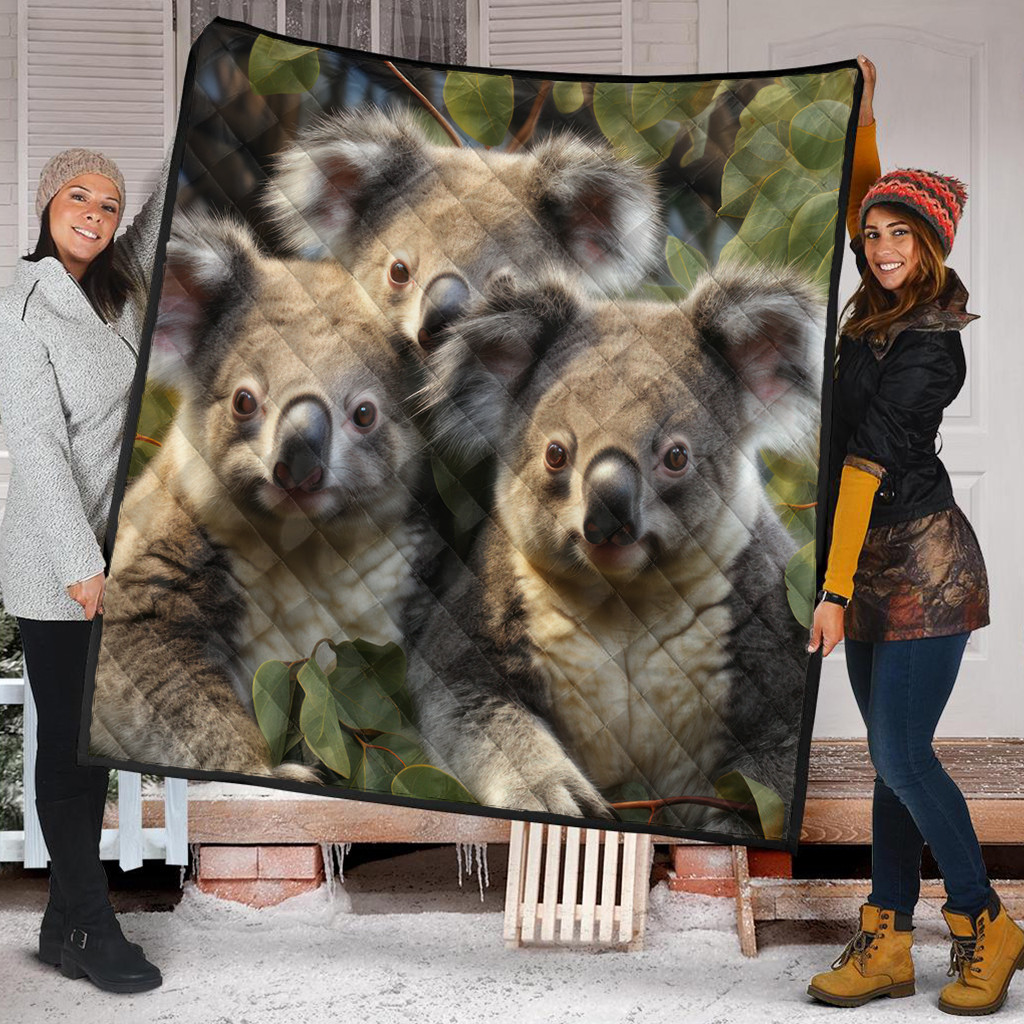 Australia Koala Quilt - Three Koalas with Gum Trees Ver1 Quilt