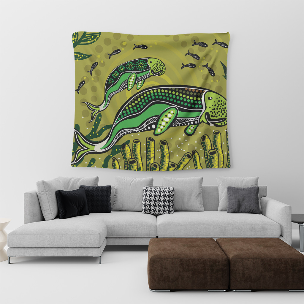 Australia Aboriginal Tapestry - Mother And Baby Dugong Aboriginal Art ...