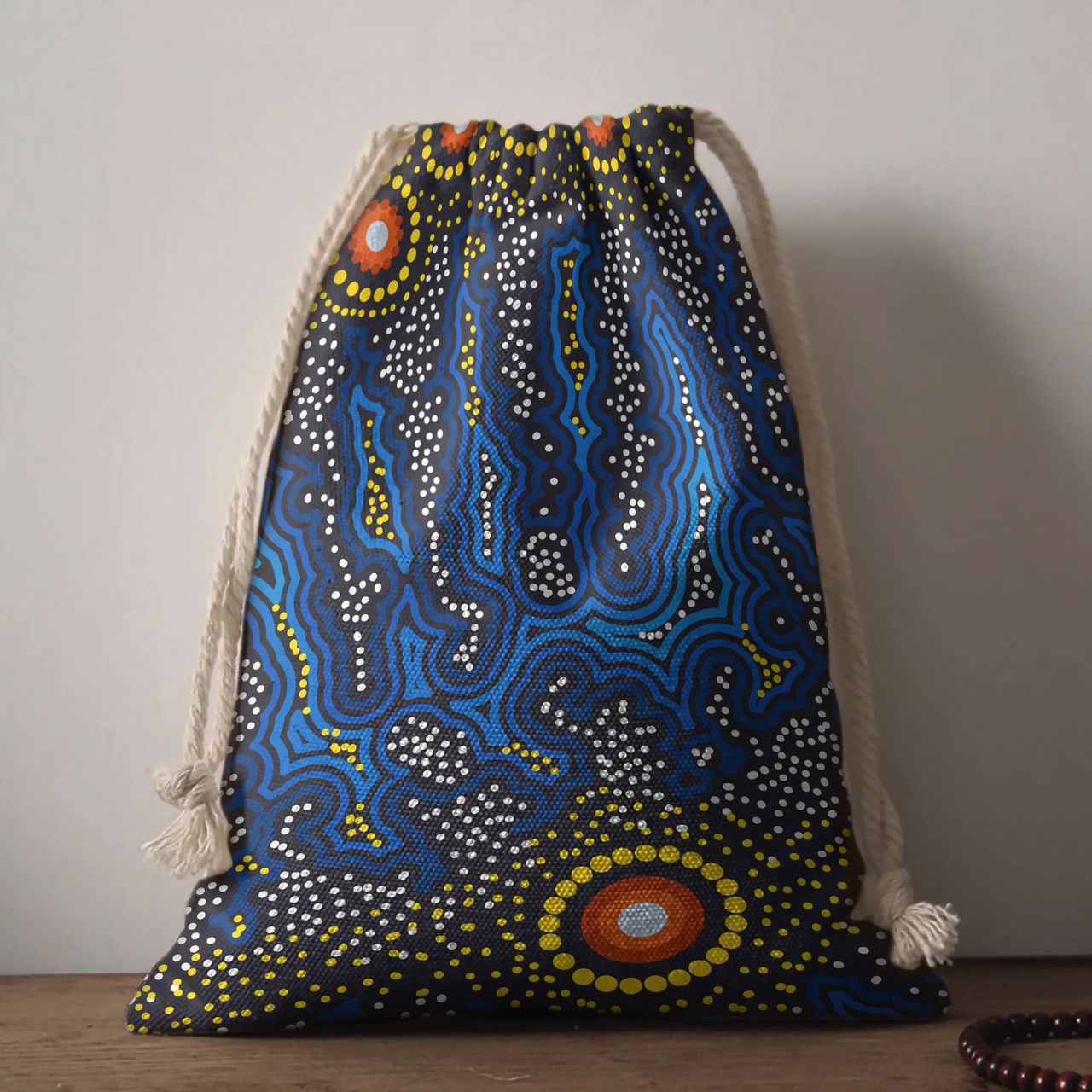Australia Aboriginal Drawstring Bag - Blue background of aboriginal art ...