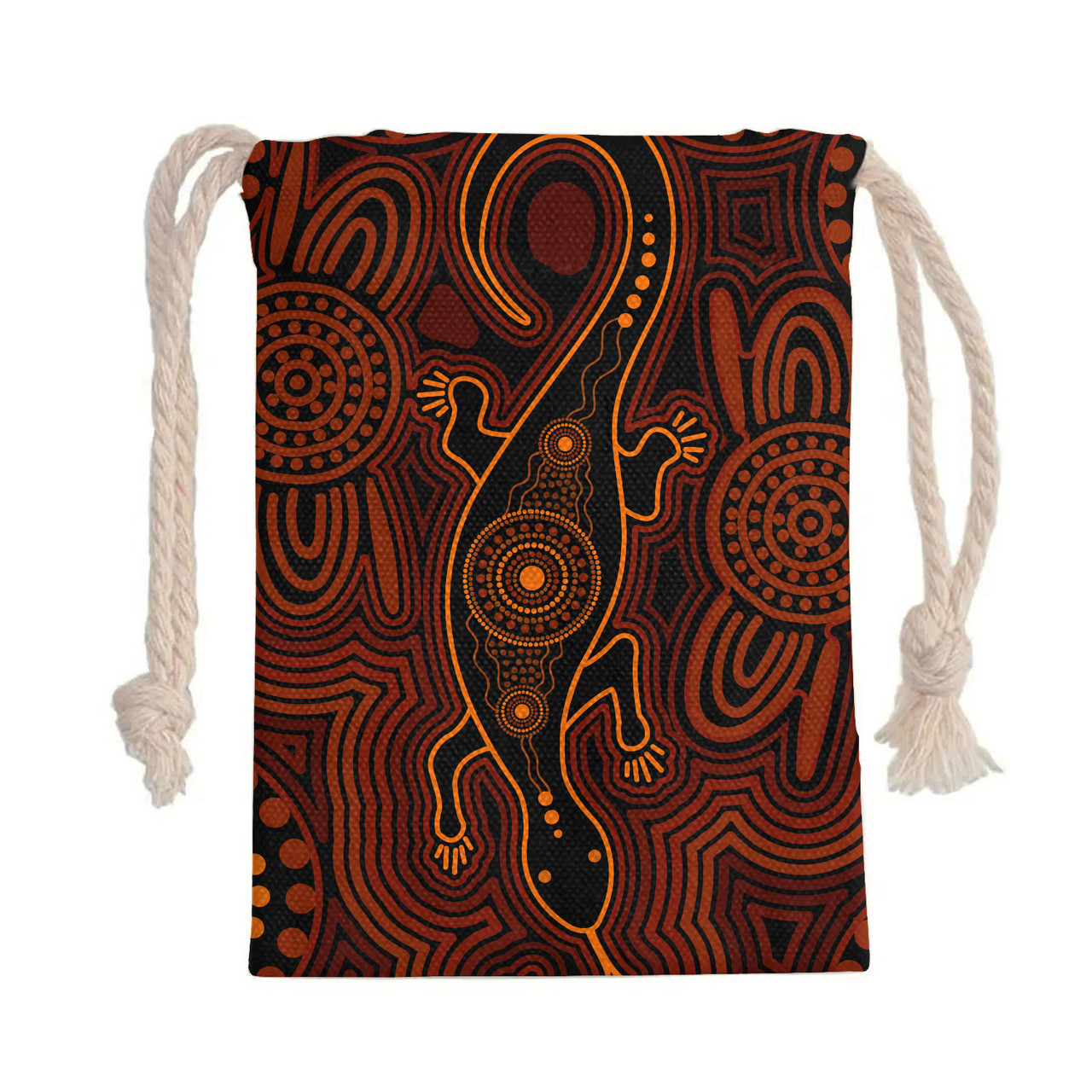 Australia Aboriginal Drawstring Bag - Goanna aboriginal art brown ...