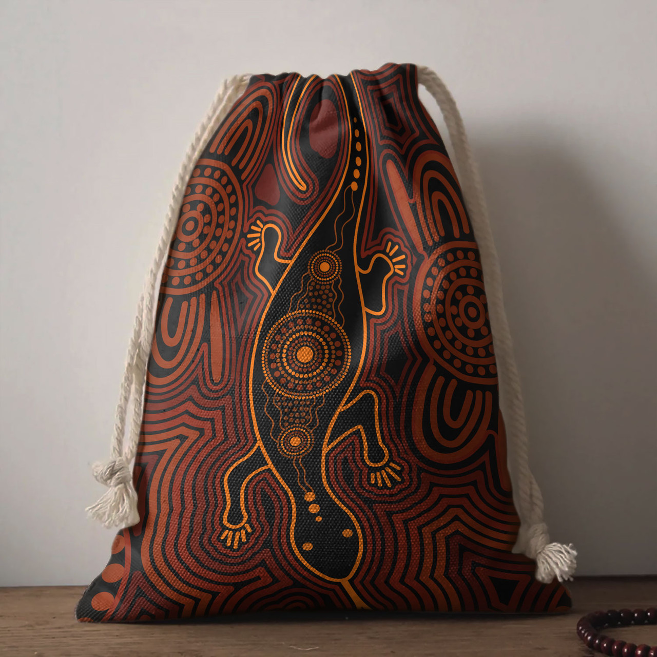Australia Aboriginal Drawstring Bag - Goanna aboriginal art brown ...