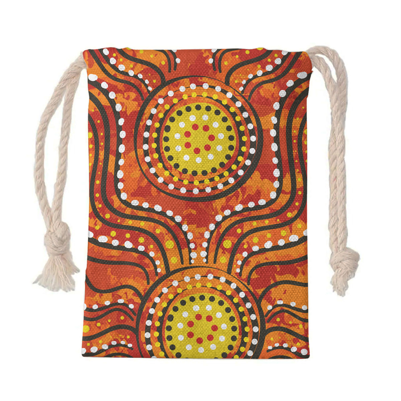 Australia Aboriginal Drawstring Bag - Orange background with dot art in ...