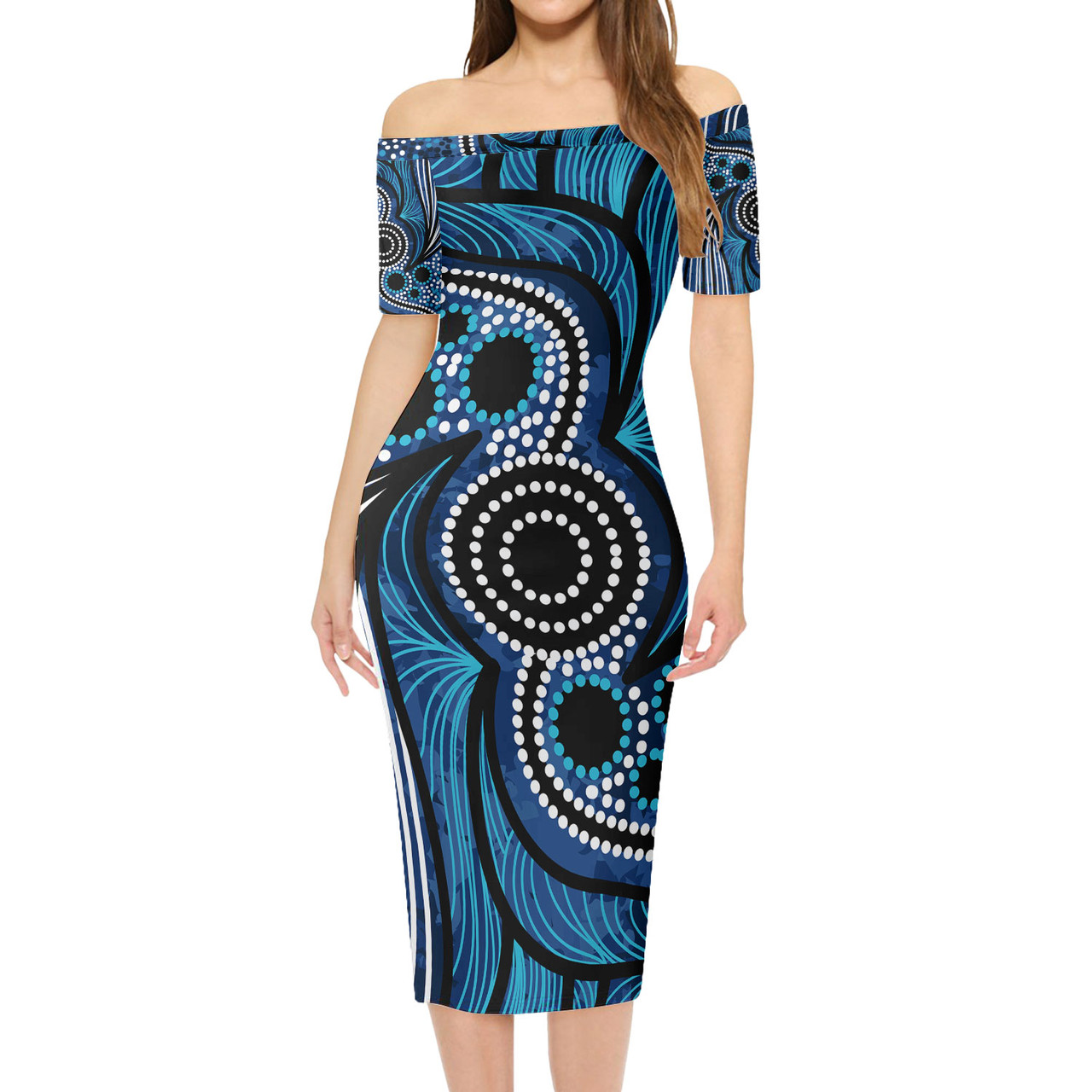 Australia Aboriginal Short Sleeve Off Shoulder Lady Dress - Blue ...