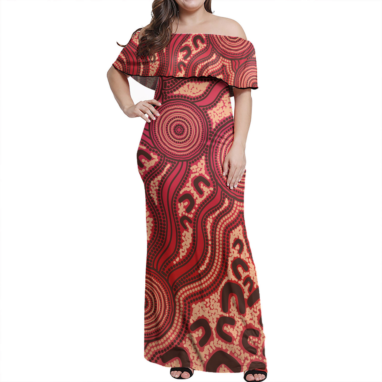Australia Aboriginal Off Shoulder Long Dress - Aboriginal art ...