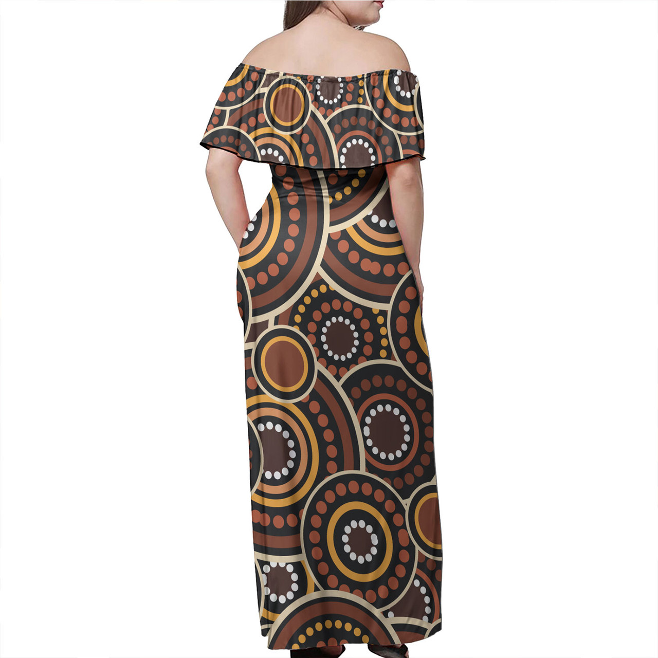 Australia Aboriginal Off Shoulder Long Dress - Aboriginal circle design ...