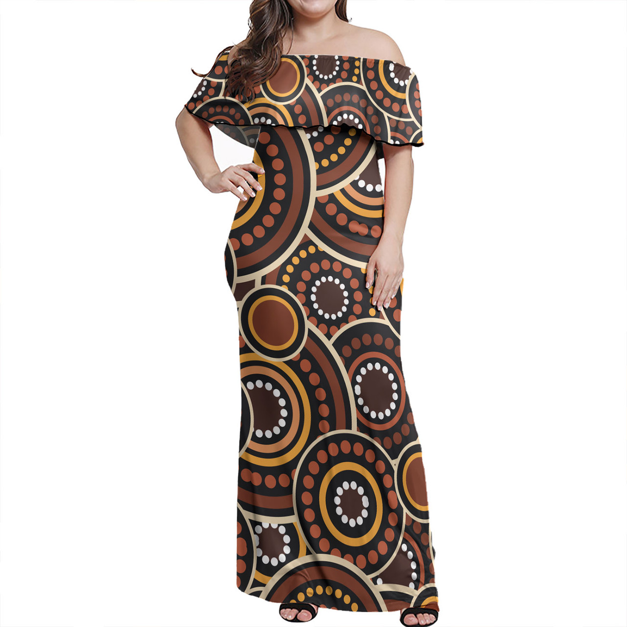 Australia Aboriginal Off Shoulder Long Dress - Aboriginal circle design ...