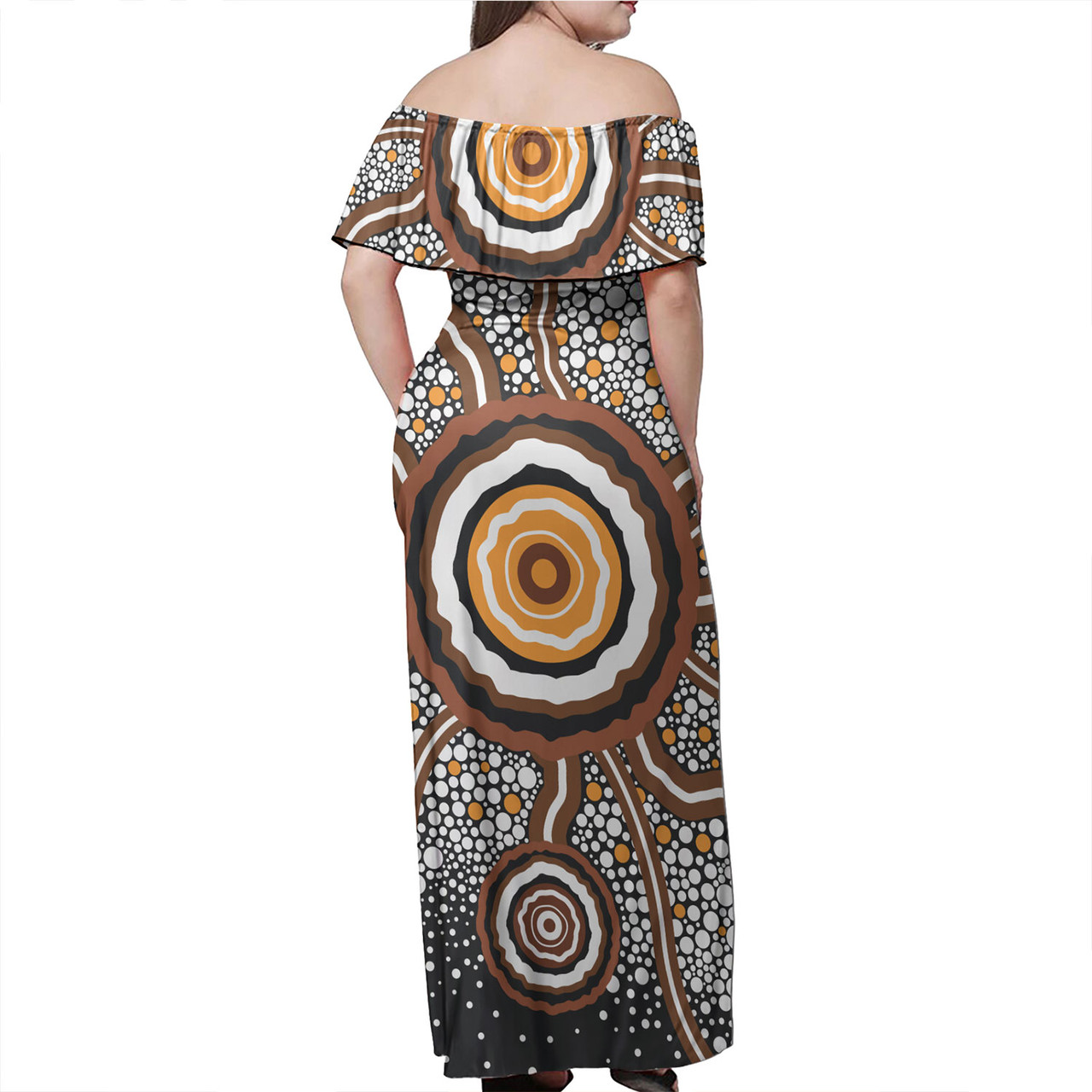 Australia Aboriginal Off Shoulder Long Dress - Aboriginal dot art ...