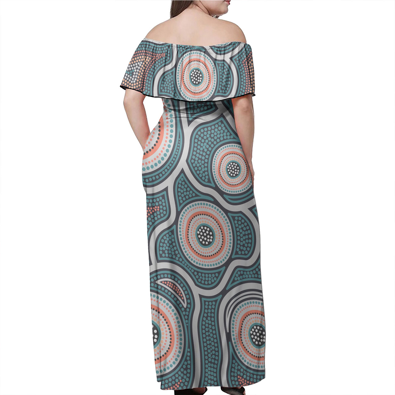 Australia Aboriginal Off Shoulder Long Dress - Aboriginal dot design ...