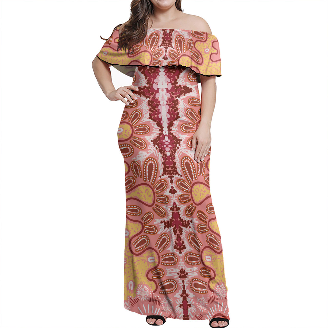 Australia Aboriginal Off Shoulder Long Dress - Contemporary Aboriginal ...