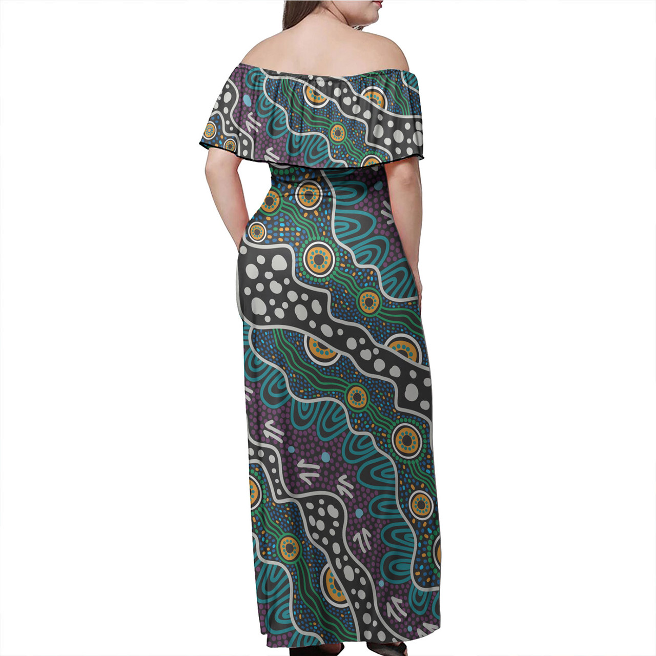 Australia Aboriginal Off Shoulder Long Dress - Dot art design from ...