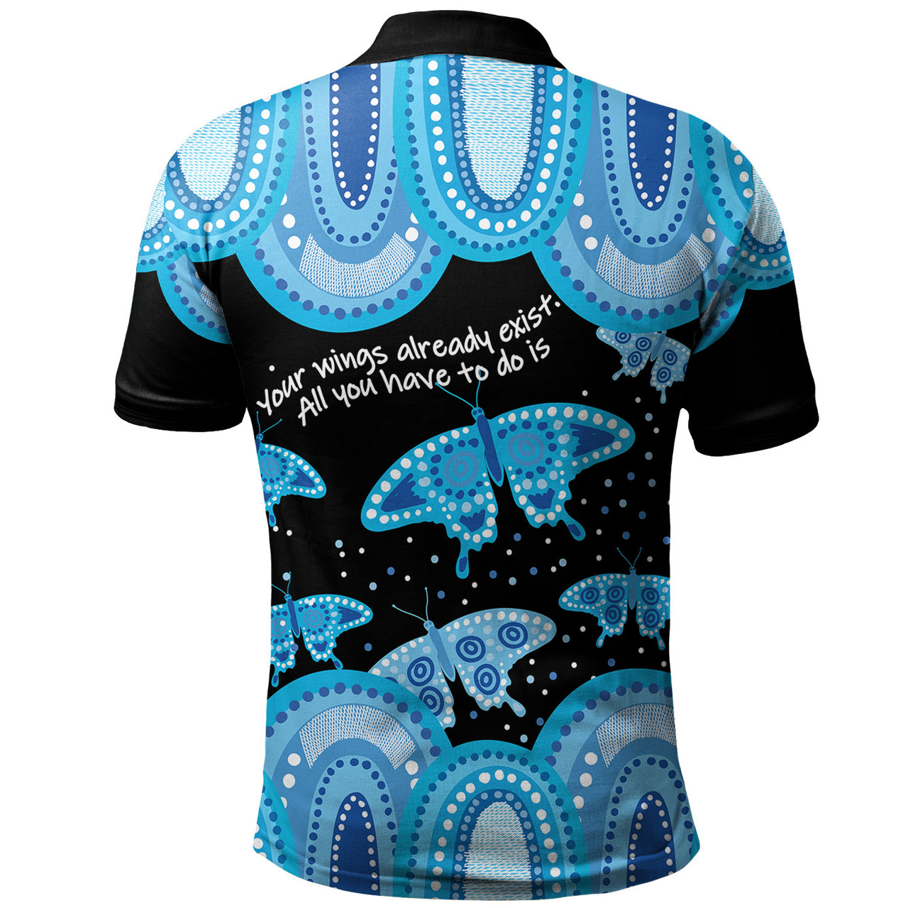 Australia Polo Shirt - Aboriginal Blue Butterflies Art Inspired