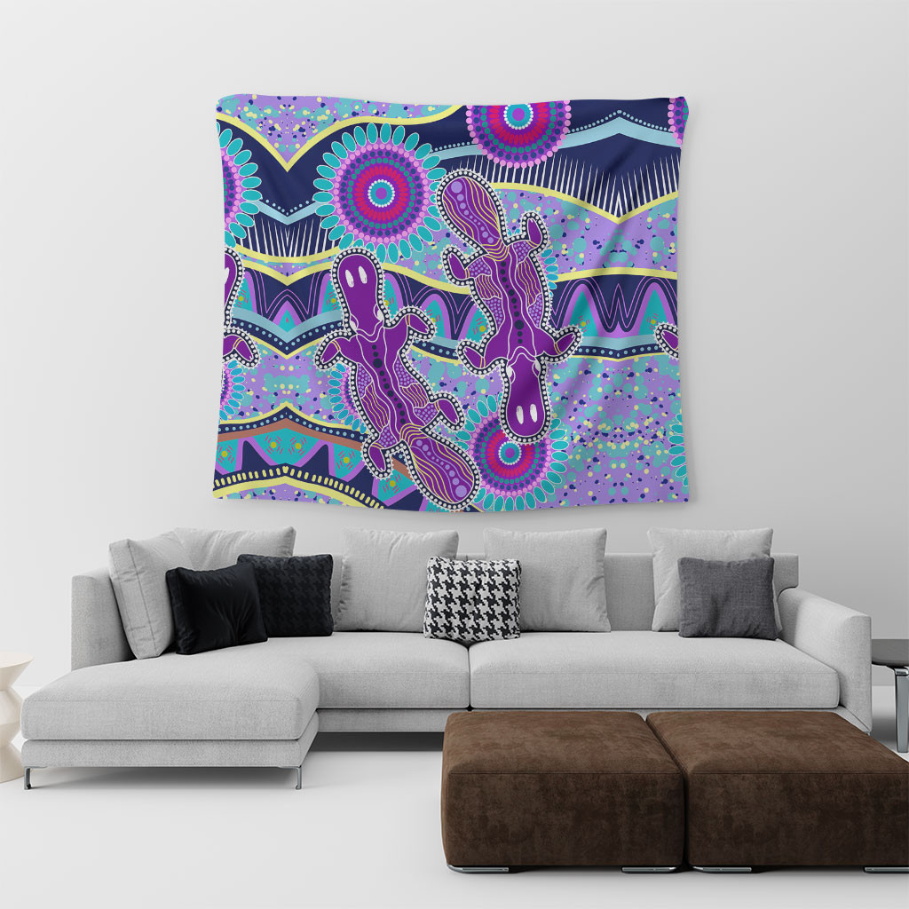 Australia Animals Platypus Aboriginal Tapestry - Purple Platypus With ...