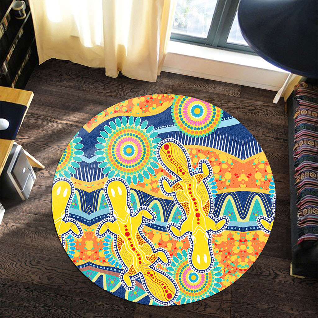 Australia Animals Platypus Aboriginal Round Rug - Yellow Platypus With ...