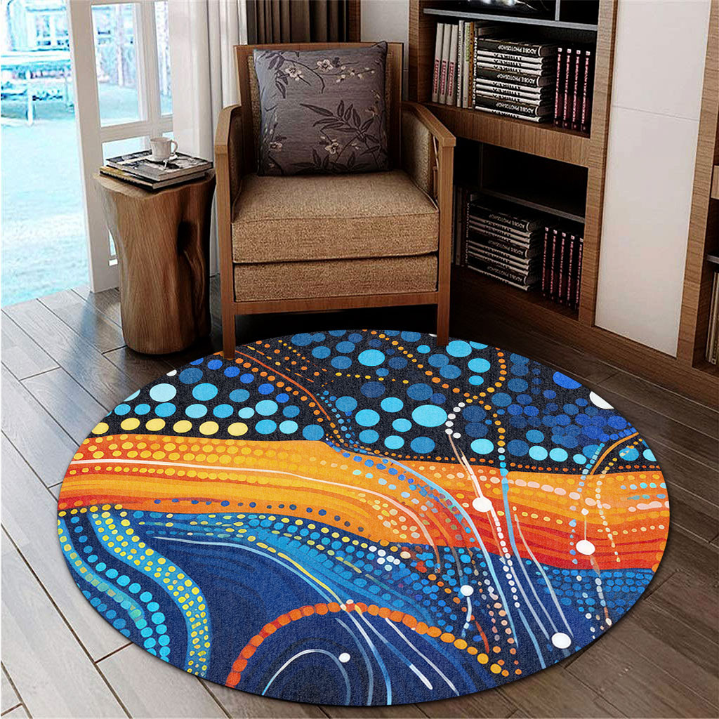 Australia Dreaming Aboriginal Round Rug - Colorful Aboriginal With ...