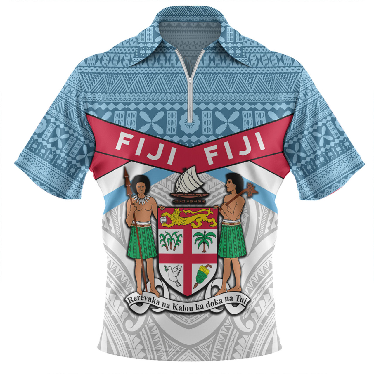Australia South Sea Islanders Zip Polo Shirt - Fiji In Fijian Tapa ...