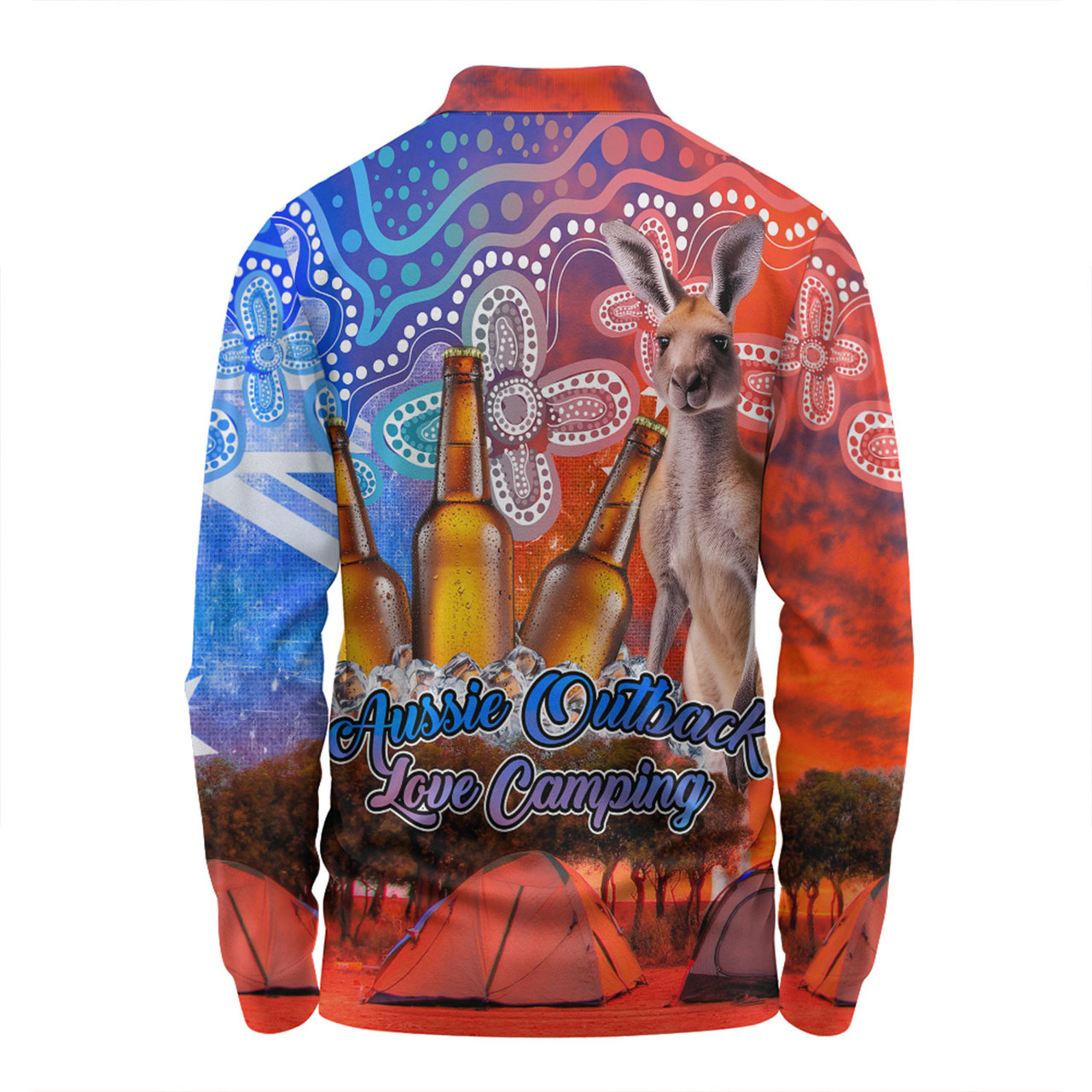 Australia Kangaroo Aboriginal Camping Custom Long Sleeve Polo Shirt ...