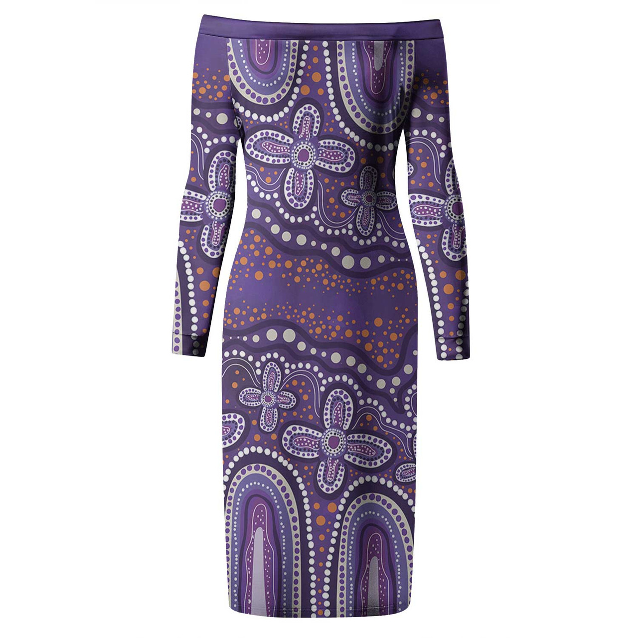 Australia Aboriginal Long Sleeve Off Shoulder Lady Dress - Dot painting ...